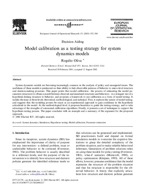 pdf model calibration as a testing strategy for system dynamics models rogelio oliva