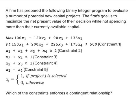 solved a firm has prepared the following binary integer