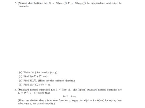 solved 7 normal distribution let x∼n μx σx2 y∼n μy σy2