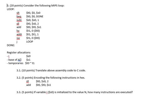 b 20 points consider the following mips loop