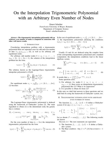 pdf on the interpolation trigonometric polynomial with an arbitrary even number of nodes