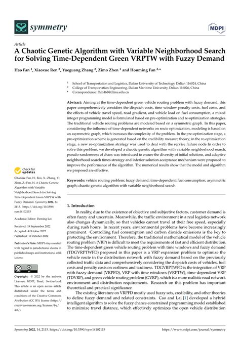 pdf a chaotic genetic algorithm with variable neighborhood search for solving time dependent