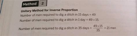 method unitary method inverse proportion number of men required to a ditch in 15 days 49