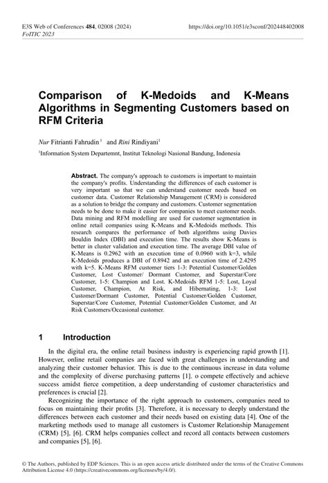 pdf comparison of k medoids and k means algorithms in segmenting customers based on rfm criteria