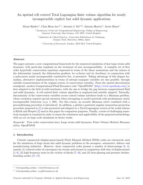 pdf an upwind cell centred total lagrangian finite volume algorithm for nearly incompressible