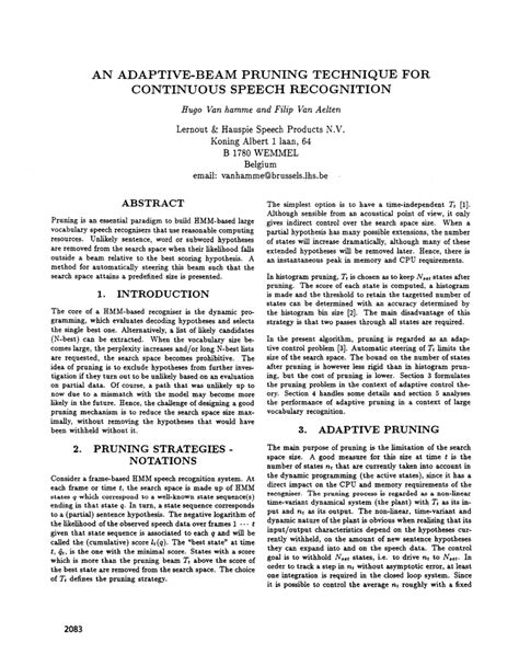 pdf an adaptive beam pruning technique for continuous speech recognition