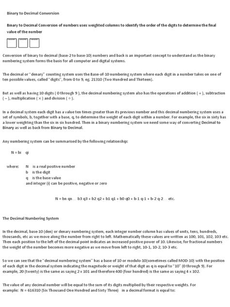 binary to decimal conversion pdf bit decimal