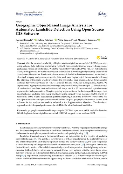 pdf geographic object based image analysis for automated landslide detection using open source