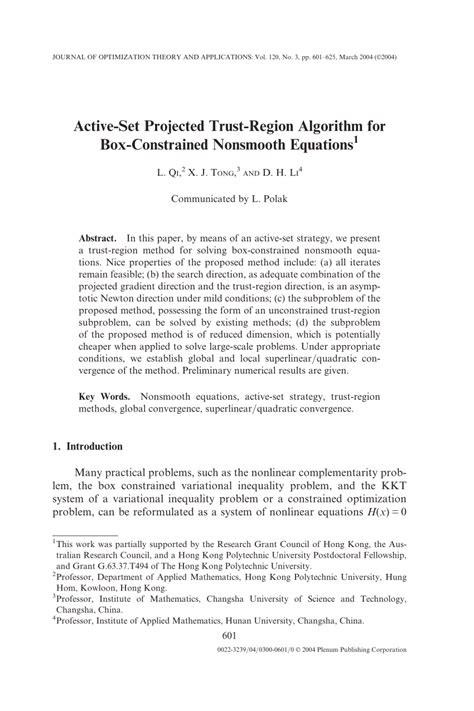 pdf active set projected trust region algorithm for box constrained nonsmooth equations