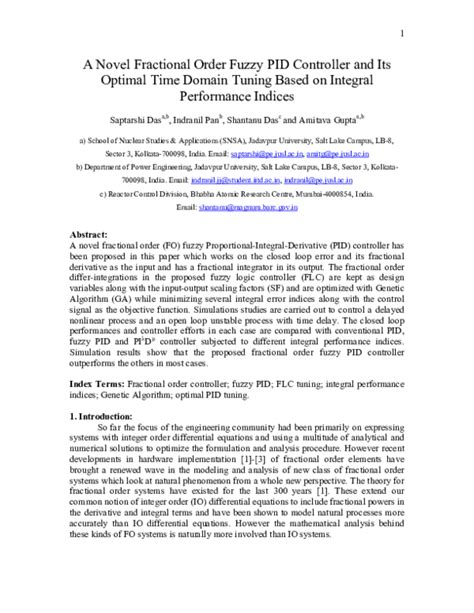 pdf a novel fractional order fuzzy pid controller and its optimal time domain tuning based on