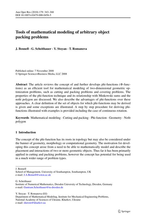 pdf tools of mathematical modeling of arbitrary object packing problems