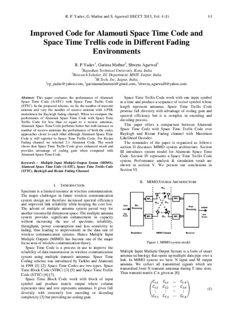 pdf improved code for alamouti space time code and space time trellis code in different fading