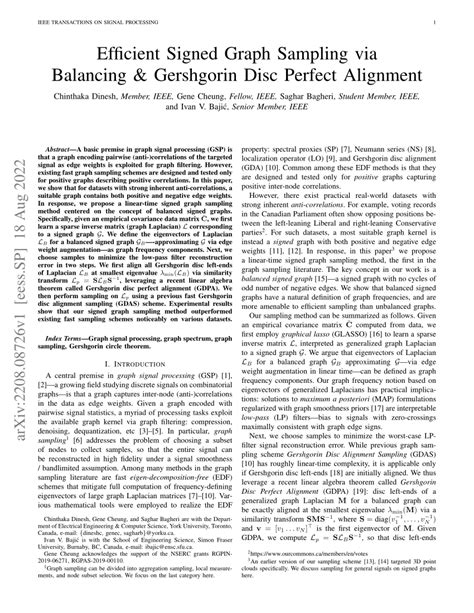 pdf efficient signed graph sampling via balancing and gershgorin disc perfect alignment