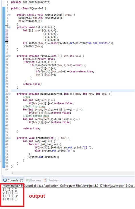 play java n queen problem using backtracking