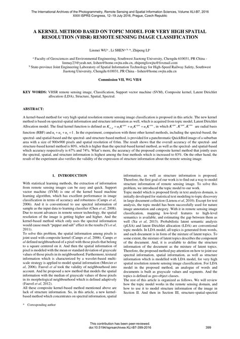 pdf a kernel method based on topic model for very high spatial resolution vhsr remote