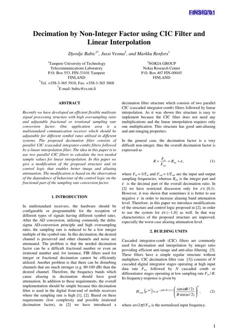 pdf decimation by noninteger factor using cic filter and linear interpolation