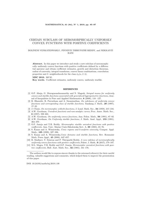 pdf certain subclass of meromorphically uniformly convex functions with positive coefficients