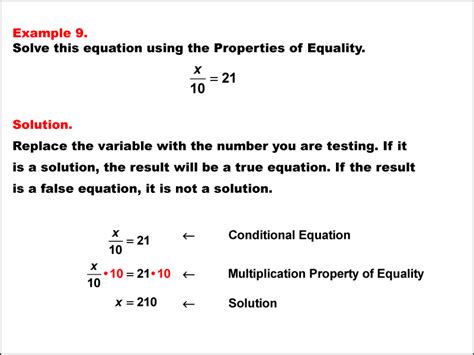 math example solving one step equations using the properties of equality example 9 media4math