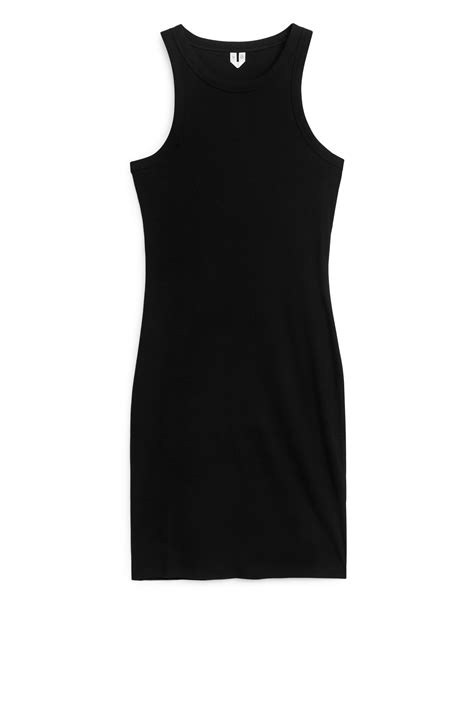 Ribbed Tank Dress Round Neck Sleeveless Black Ladies Handm Gb
