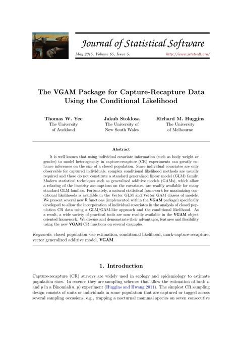 pdf the vgam package for capture recapture data using the conditional likelihood