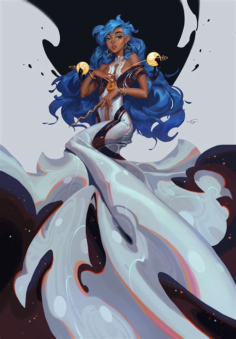 Women Fantasy Girl Dark Skin Red Lipstick Blue Hair Long Hair Artwork Fantasy Art Nose