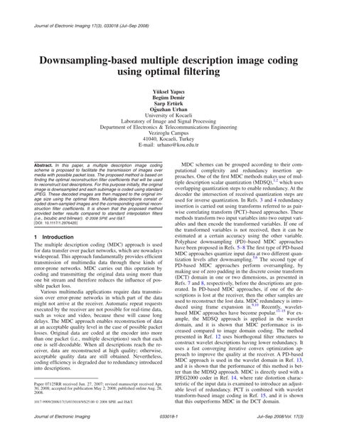 pdf downsampling based multiple description image coding using optimal filtering