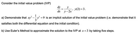 solved consider the initial value problem ivp y dy dx
