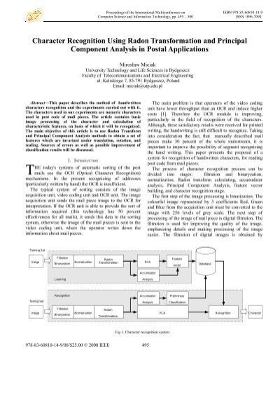 character recognition using radon transformation and principal