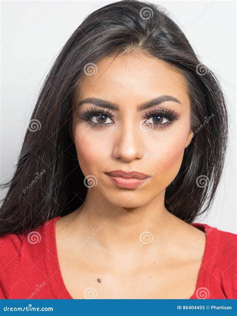 Beautiful Woman With Exotic Features And Long Dark Hair Stock Image Image Of Makeup Make