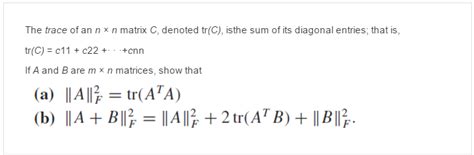 solved the trace of an n times n matrix c denoted tr c is