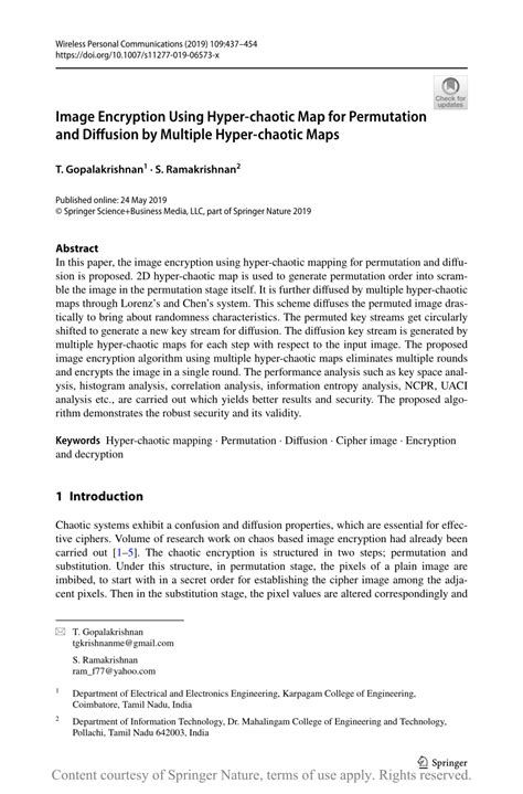 image encryption using hyper chaotic map for permutation and diffusion by multiple hyper chaotic