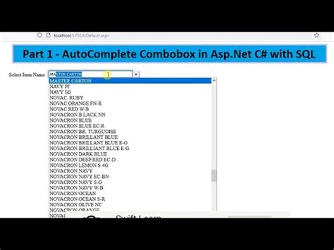 Autocomplete Combobox In Asp Net C With Sql Server Swift Learn Youtube