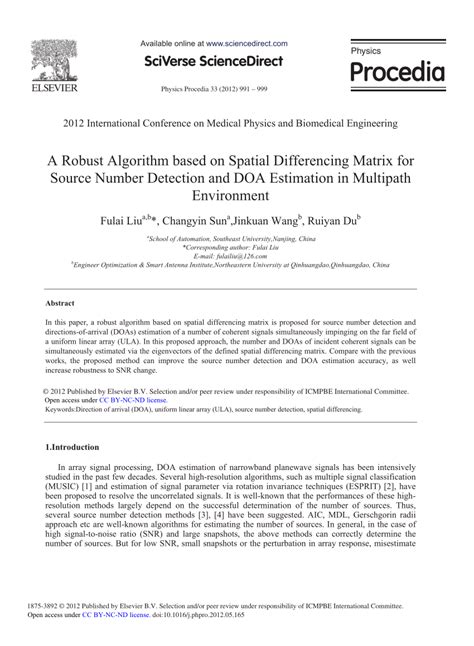 pdf a robust algorithm based on spatial differencing matrix for source number detection and