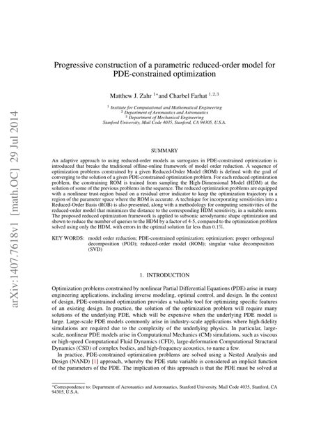 pdf progressive construction of a parametric reduced order model for pde constrained optimization