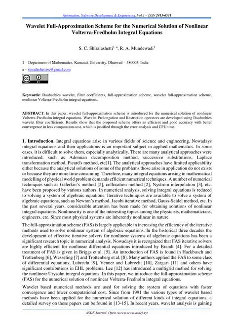 pdf wavelet full approximation scheme for the numerical solution of nonlinear volterra