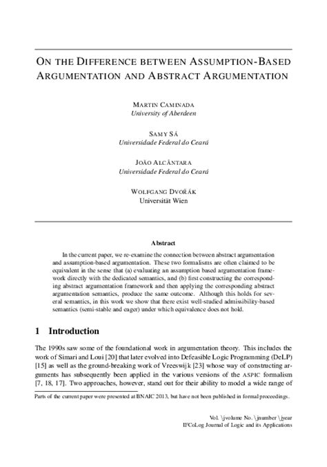 pdf on the difference between assumption based argumentation and abstract argumentation