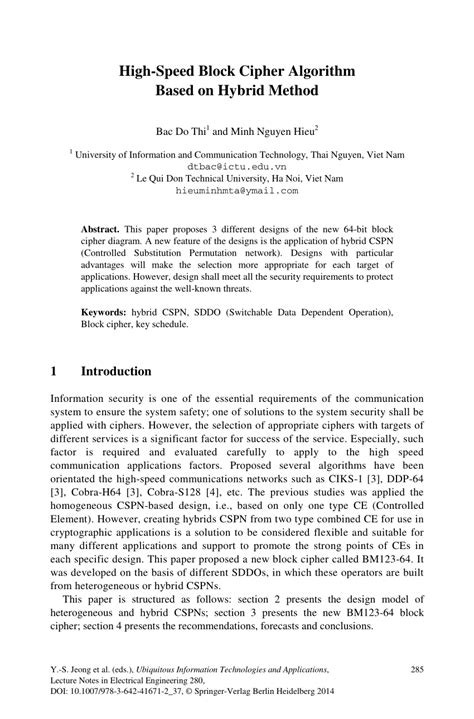 pdf high speed block cipher algorithm based on hybrid method