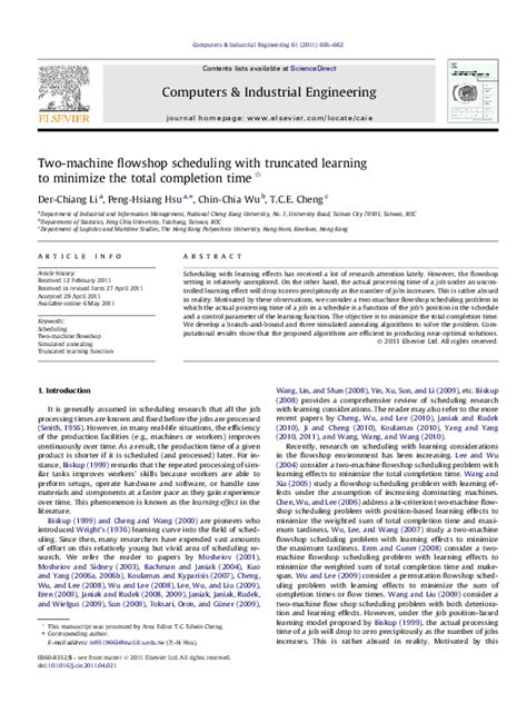 pdf two machine flowshop scheduling with truncated learning to minimize the total completion
