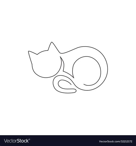 One Single Line Drawing Simple Cute Cat Kitten Vector Image
