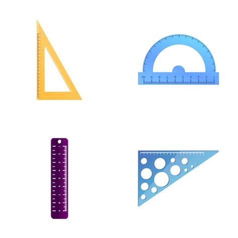 Los Iconos De La Regla Establecen El Vector De Dibujos Animados La