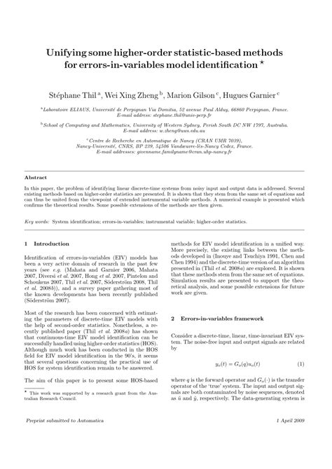 pdf unifying some higher order statistic based methods for errors in variables model