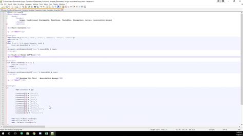 loops conditional statements functions variables parameters arrays associative arrays