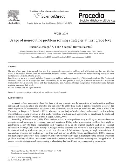 pdf usage of non routine problem solving strategies at first grade level