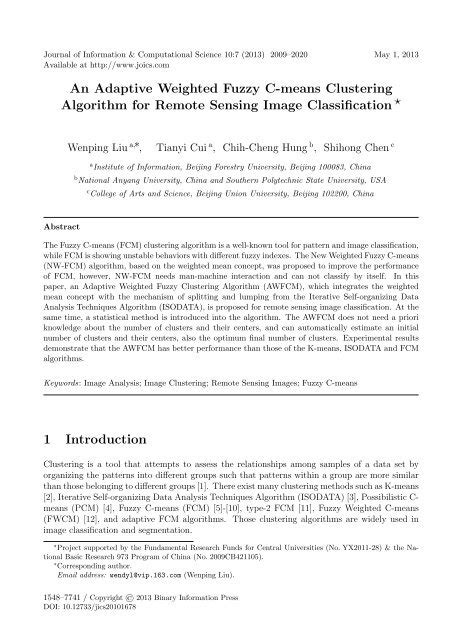 an adaptive weighted fuzzy c means clustering algorithm for