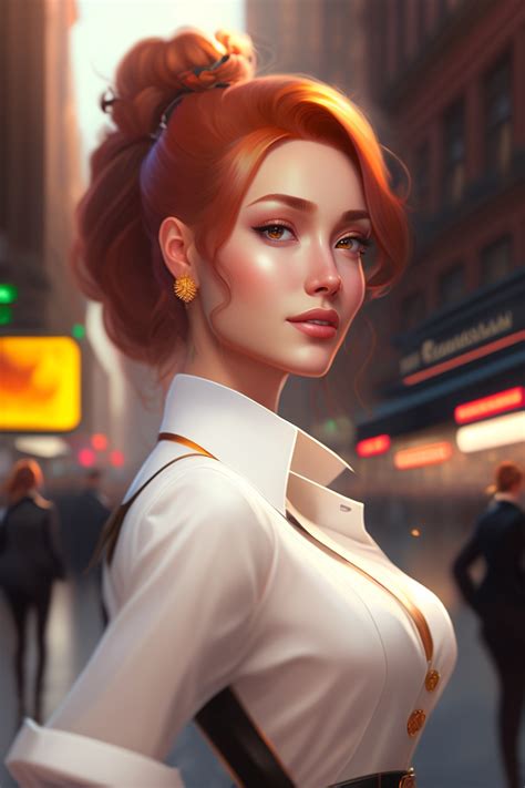 Lexica Extremely Beautiful Redhead Woman On Crowded New York Street Messy Bun Hair White