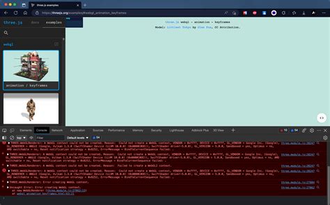 javascript text could not be created error running three js example on edge with webgl