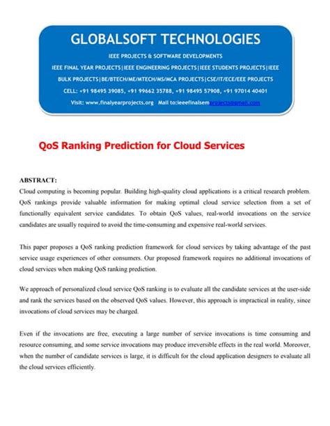 dotnet 2013 ieee cloudcomputing project qos ranking prediction for cloud services pdf