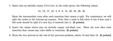 solved 1 insert into an initially empty 2 3 4 tree in the