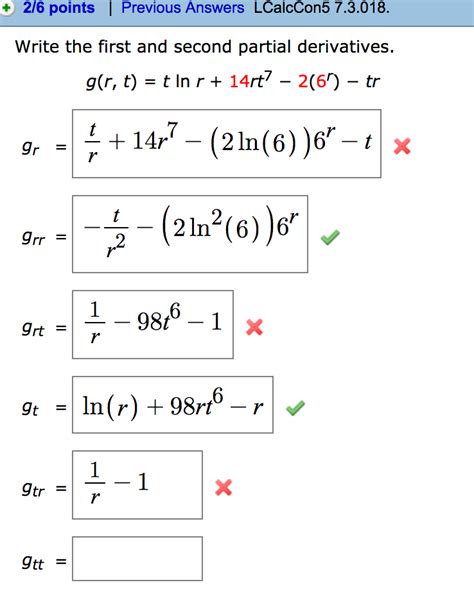 solved write the first and second partial derivatives g r