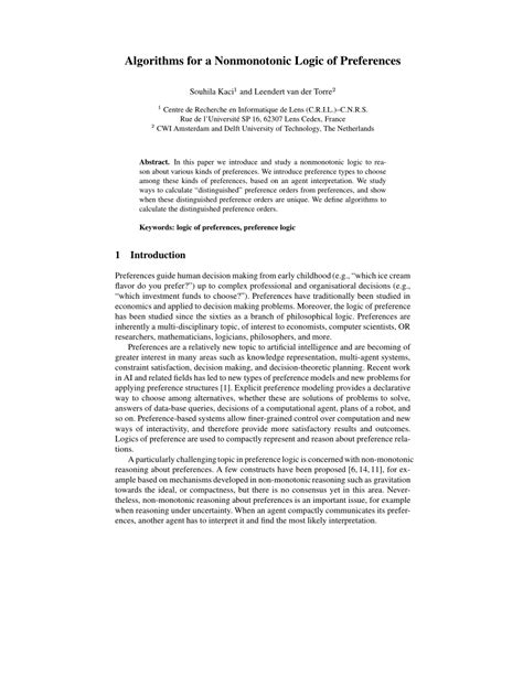 pdf algorithms for a nonmonotonic logic of preferences